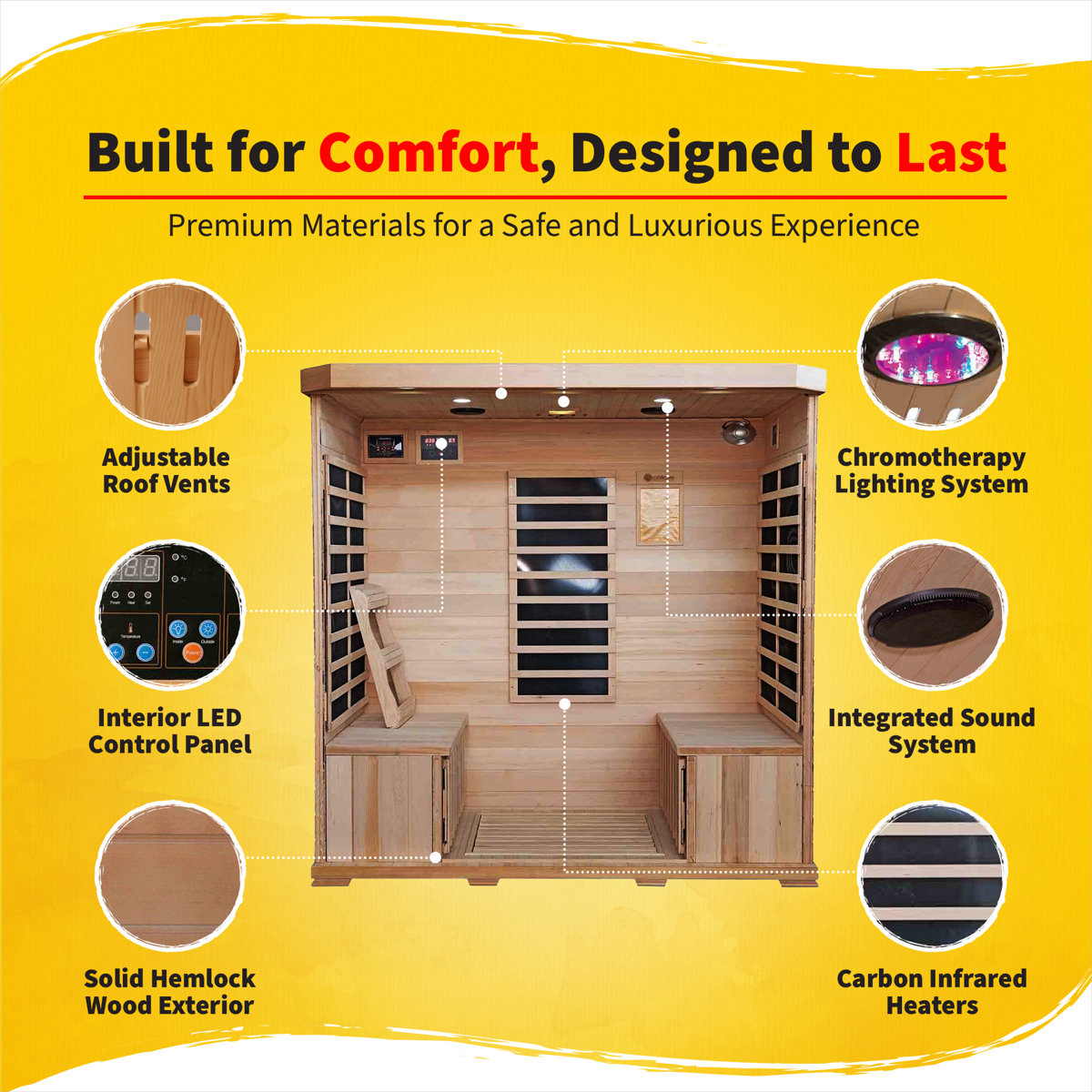 Heatwave Sonoma 4-Person Hemlock Infrared Sauna with 9 Carbon Heaters | Wayfair